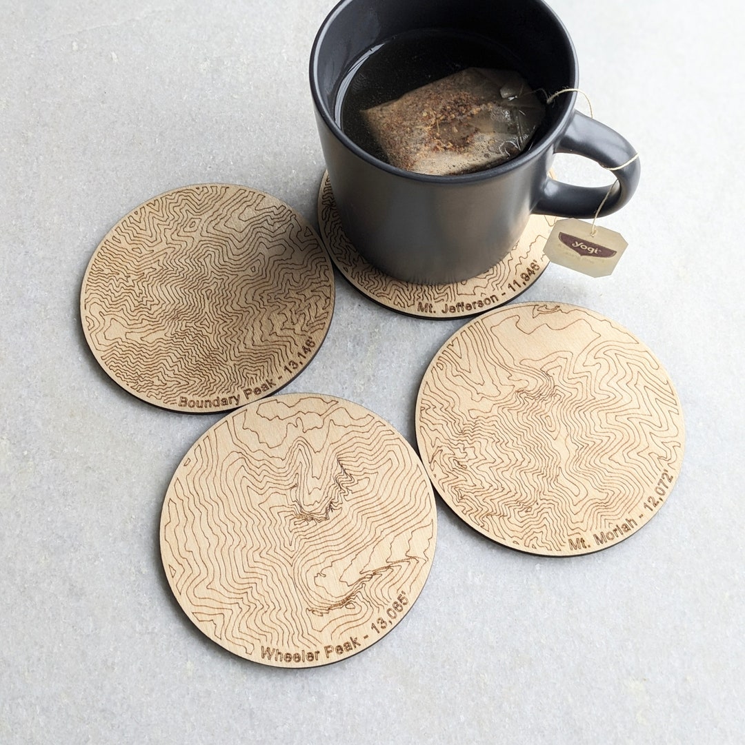 Nevada Tallest Peaks Wooden Coasters - Nevada Mountains - Topographic ...