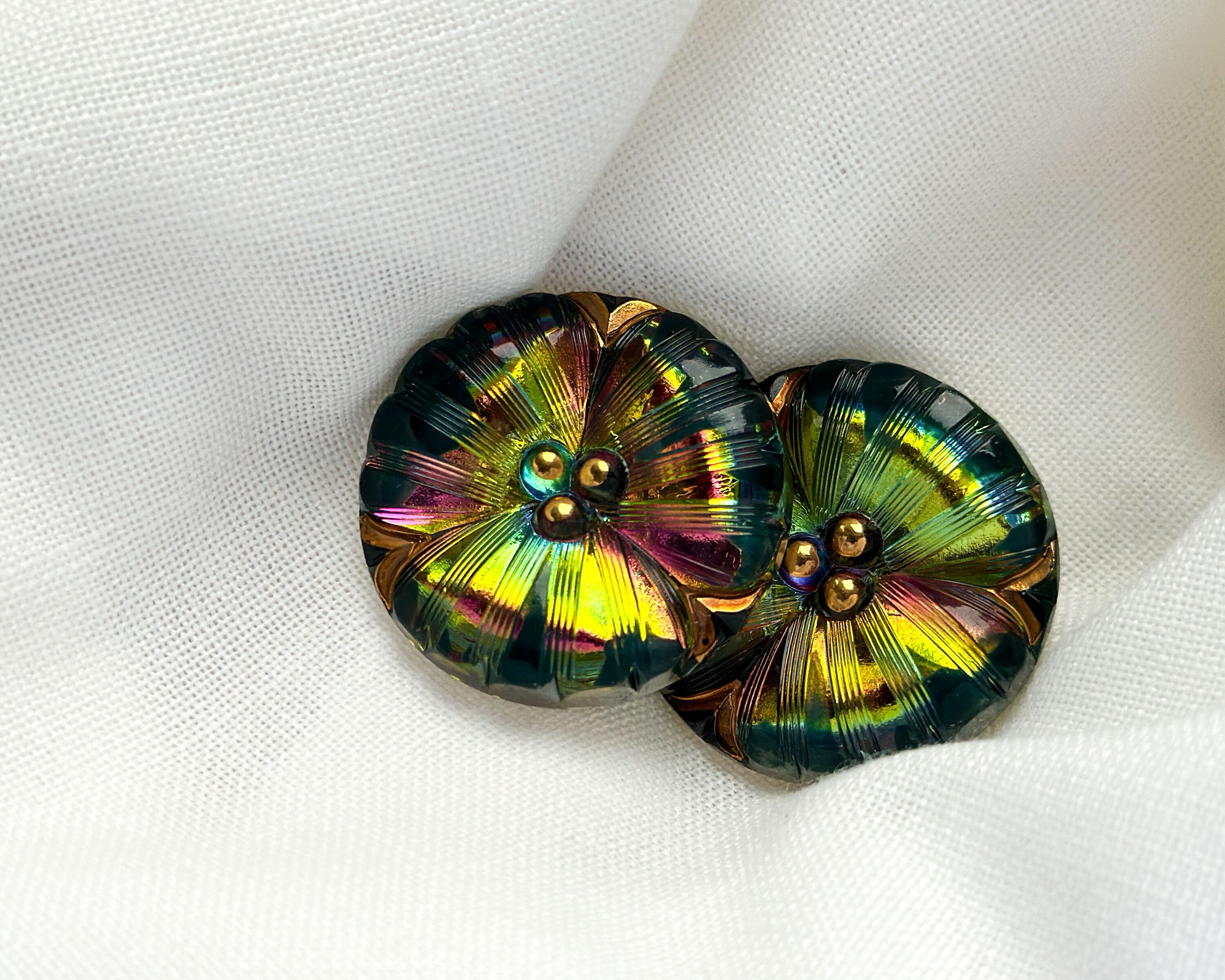 Pair of Vintage Glass Modella Self Shank Buttons, Stunning 1.5 Large ...