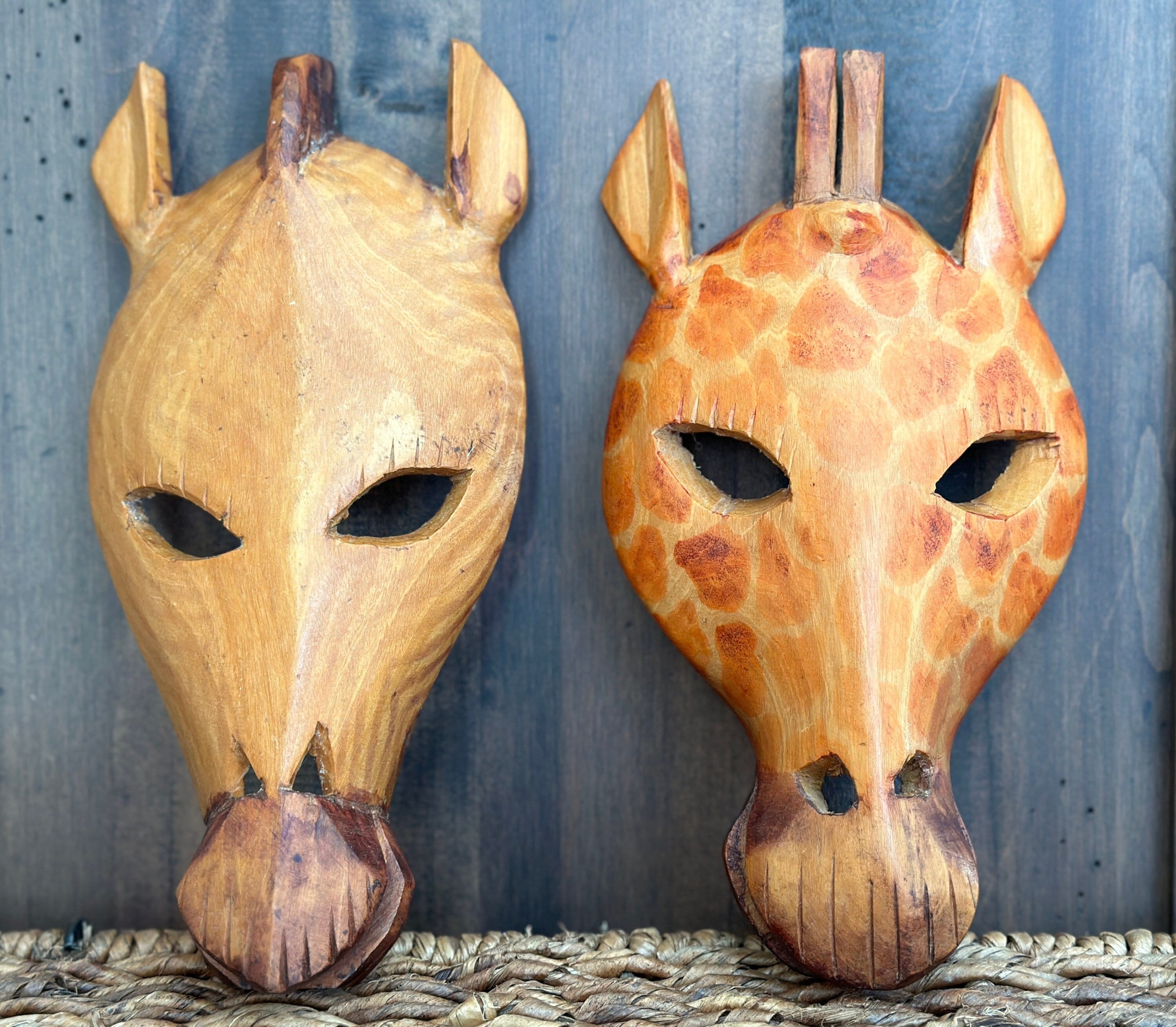 Vintage Pair of Hand-carved Wooden Animal Masks Made in Kenya Zebra and ...