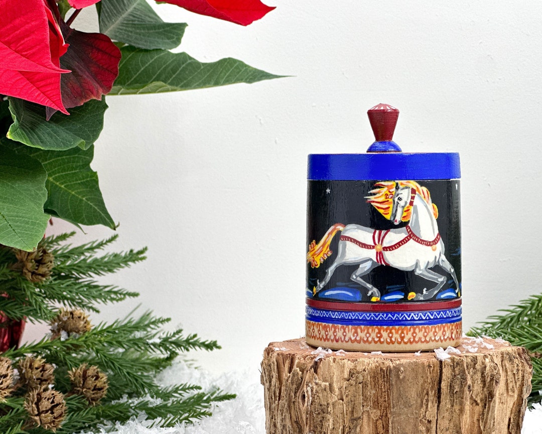 Vintage Russian Hand-painted Winter Carousel Horse Wooden Canister - Etsy