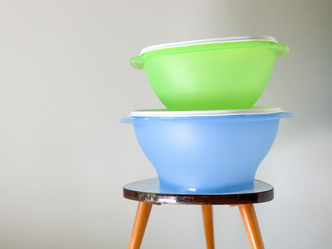 Sky Blue Tupperware Servalier Bowl and Lime Green Servalier - Etsy