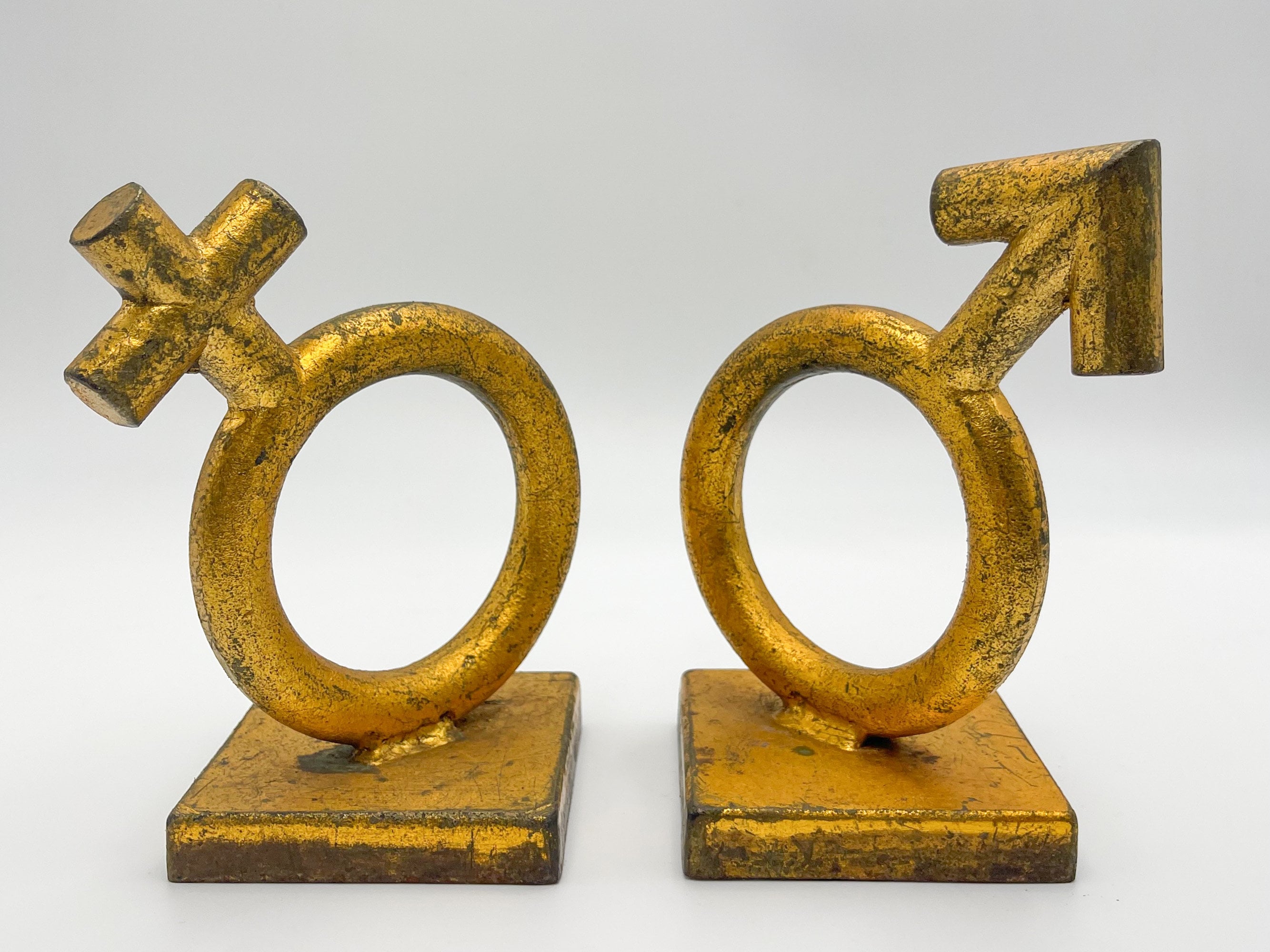 MCM Bookends Gold Gender Symbols Signed Curtis Jere Male and - Etsy