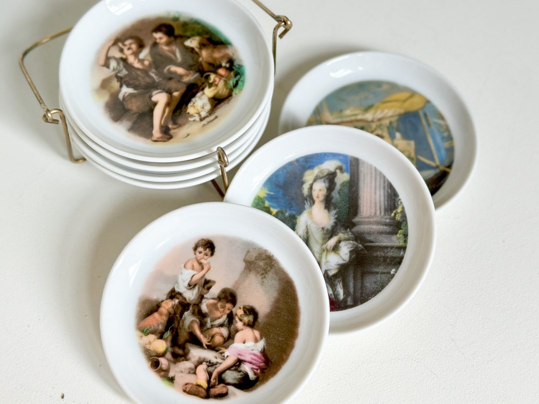 Vintage Set of Small Porcelain Tasting Plates With 7 Classic Art Images ...