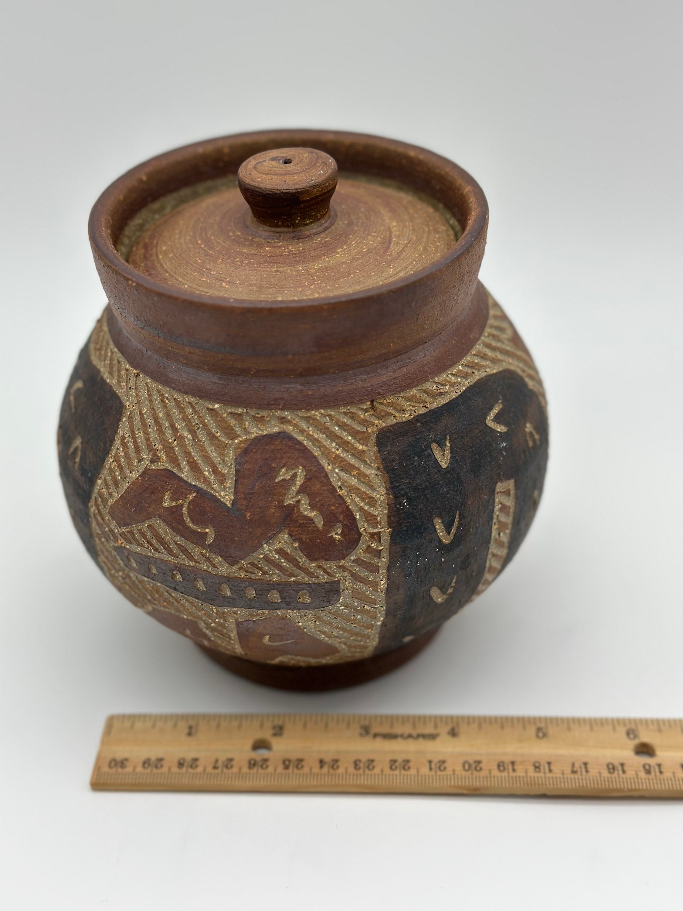Vintage DD Tinsman Pottery Container: Signed Folk Art With Tribal ...