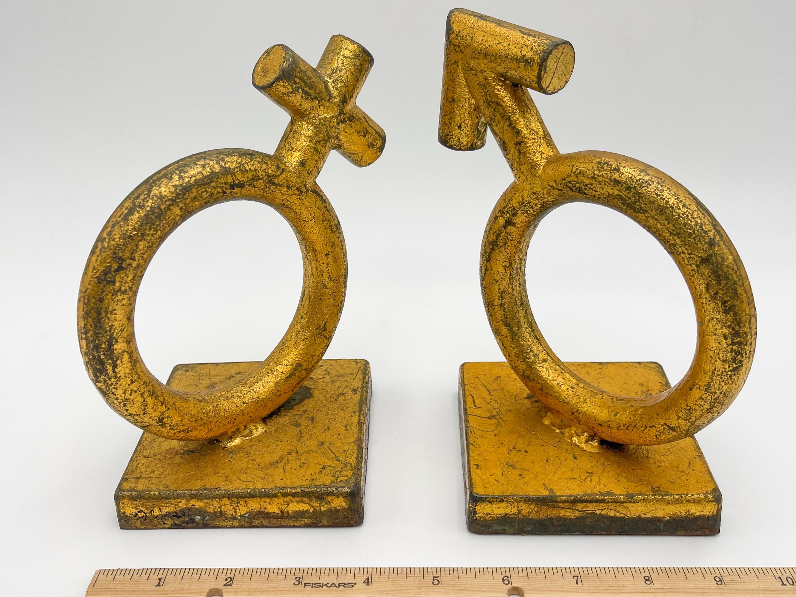 MCM Bookends Gold Gender Symbols Signed Curtis Jere Male and - Etsy