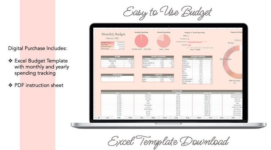 Simple Budget Template, Easy Money Spending Tracker, Excel Spreadsheet ...