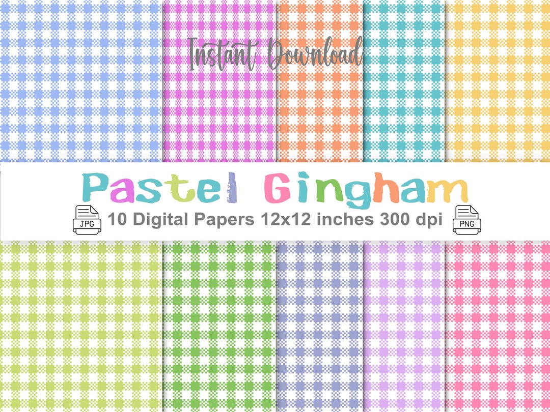 Pastel Gingham Digital Paper, Pattern Tile, Scrapbook Background ...