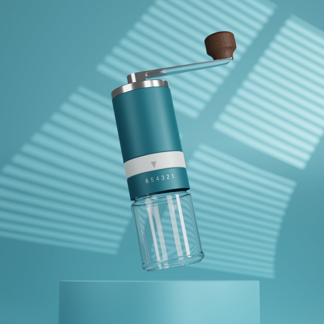 Blue Teal Coffee Grinder Manual Ceramic Burr Portable With Adjustable ...