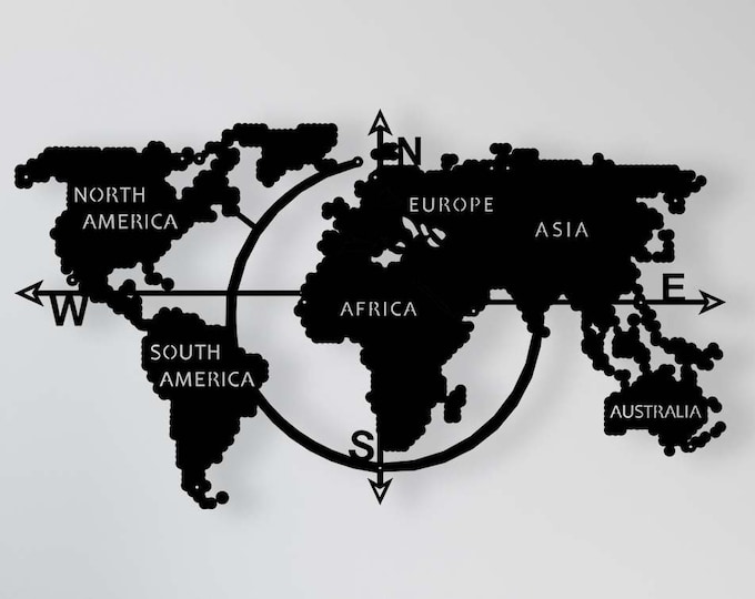 Metal World Map, Metal Wall Art, Housewarming Gift, Living Room ...