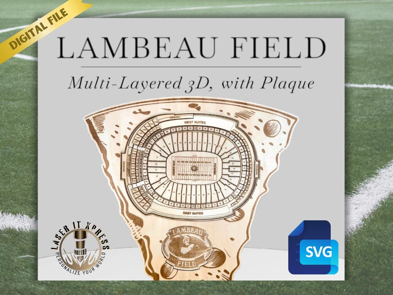 Lambeau Field Layered Stadium With Cheese Head Plaque - Digital SVG - Etsy