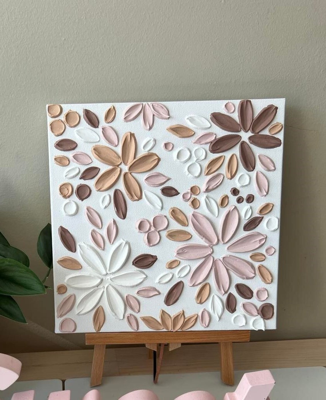 Textured Floral Acrylic Painting: Earth Tone 3D Art (10x10) - Etsy