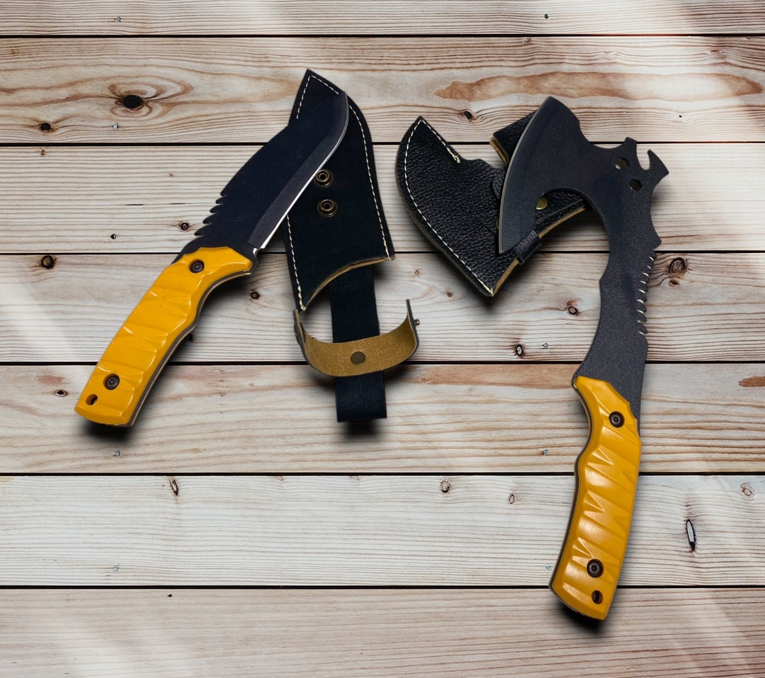 Hunting Knife and Axe Handmade Survival Tool Personalized Knife Carved ...