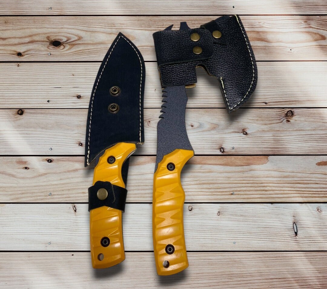 Hunting Knife and Axe Handmade Survival Tool Personalized Knife Carved ...