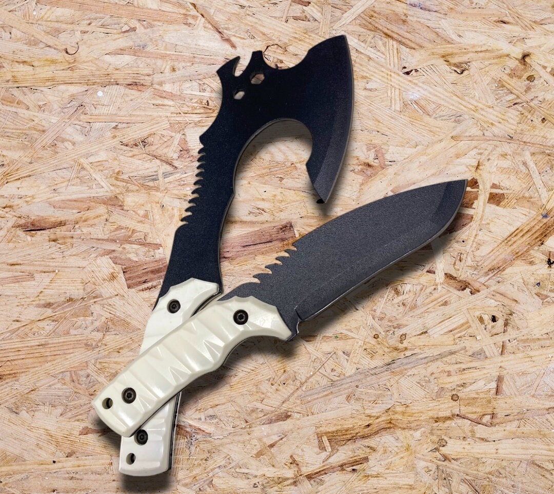 Hunting Knife and Axe Handmade Survival Tool Personalized Knife Carved ...