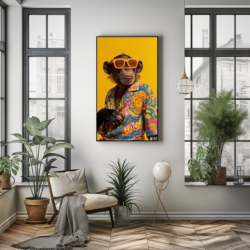 Hippie Monkey Animals Poster Printable Wall Art Home Decor, Colorful ...