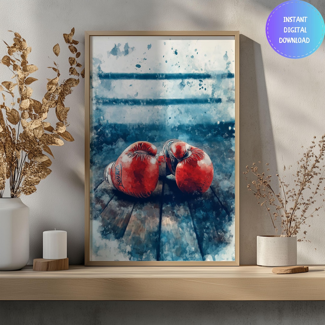 Watercolor Boxing Gloves Print Wall Art Sport Painting Poster, Red ...