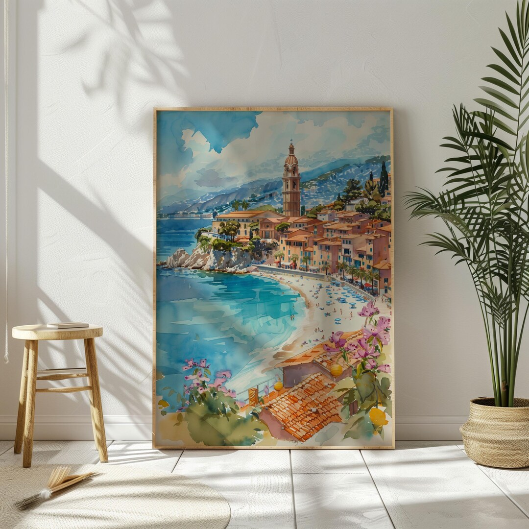 Watercolor Menton Print: French Riviera Travel Poster (digital Download ...