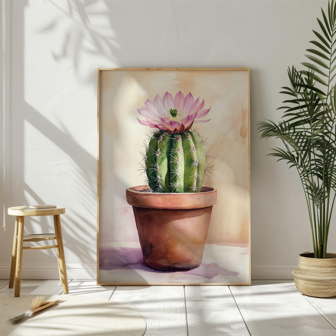 Watercolor Minimalist Cactus Printable Wall Art Poster, Botanical Plant ...
