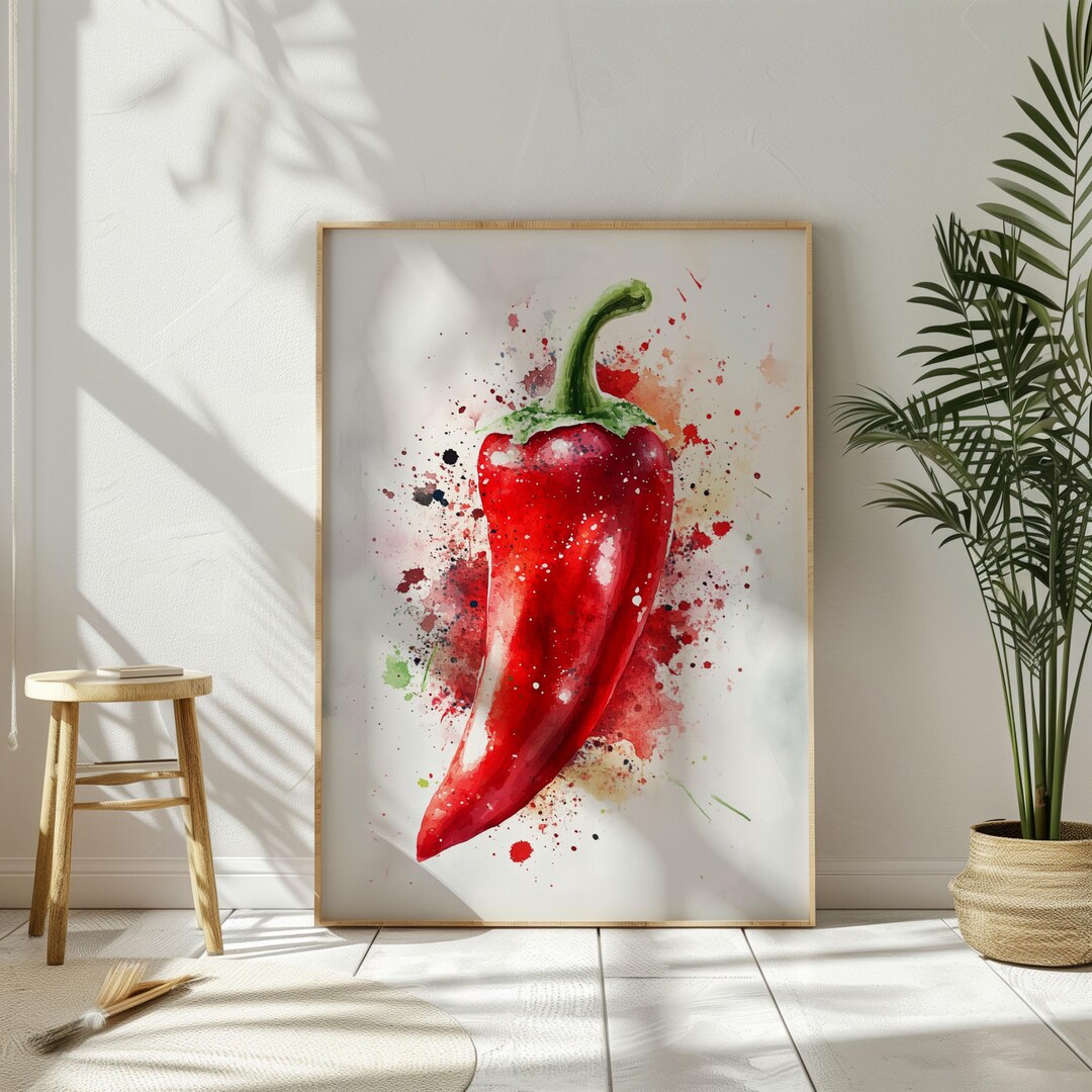 Watercolor Vegetable Chili Pepper Printable Wall Art Poster, Kitchen ...