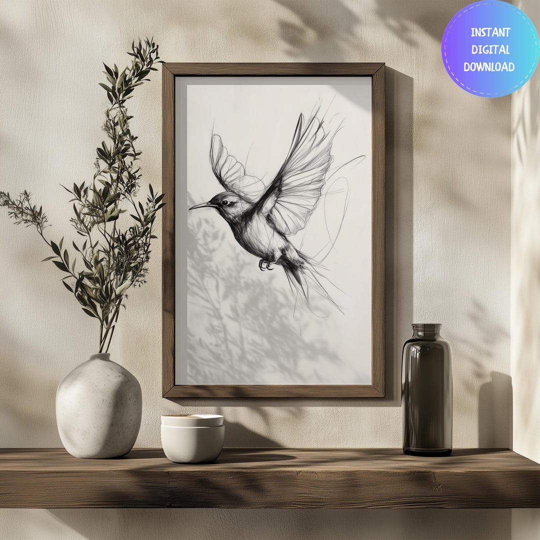 Minimalist Fyling Bird Animal Sketch Print Vintage Wall Art, Wildlife ...