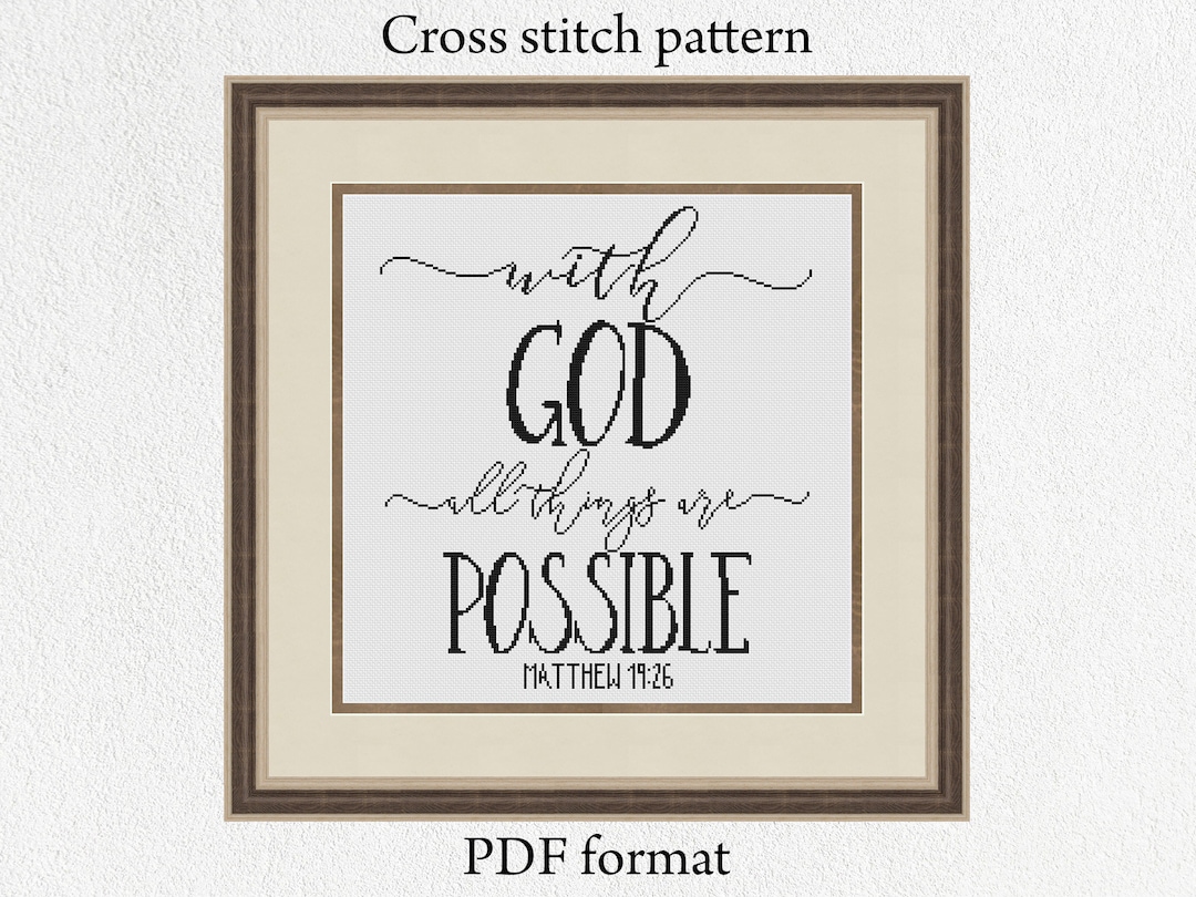 Bible Verse Cross Stitch Pattern "with God All Things Are Possible ...