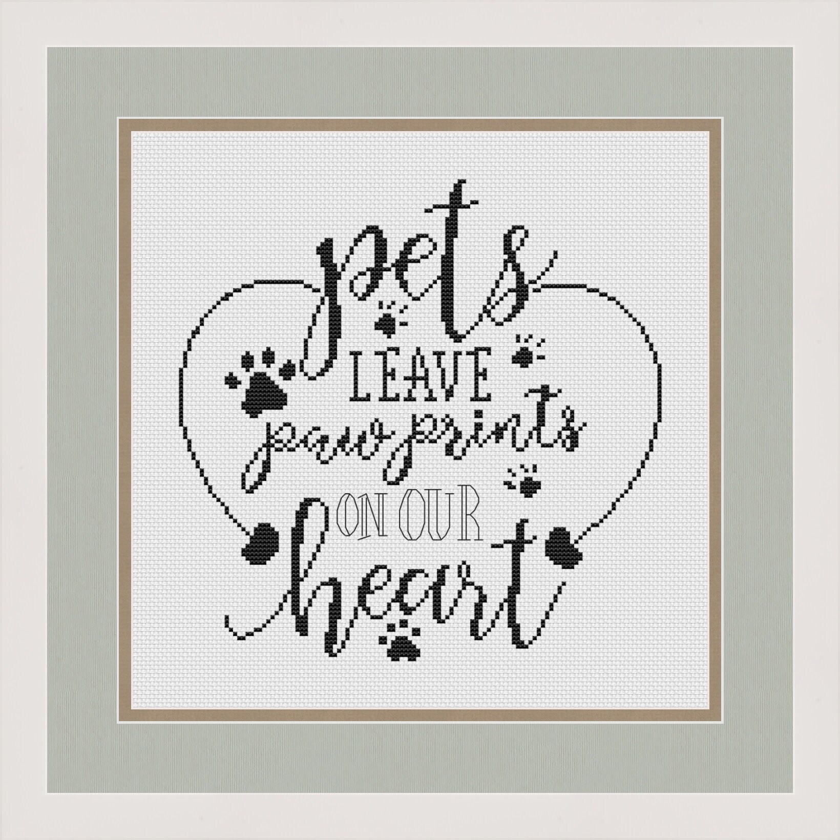 Pets Leave Paw Prints on Our Heart Cross Stitch Pattern Modern, Animals ...