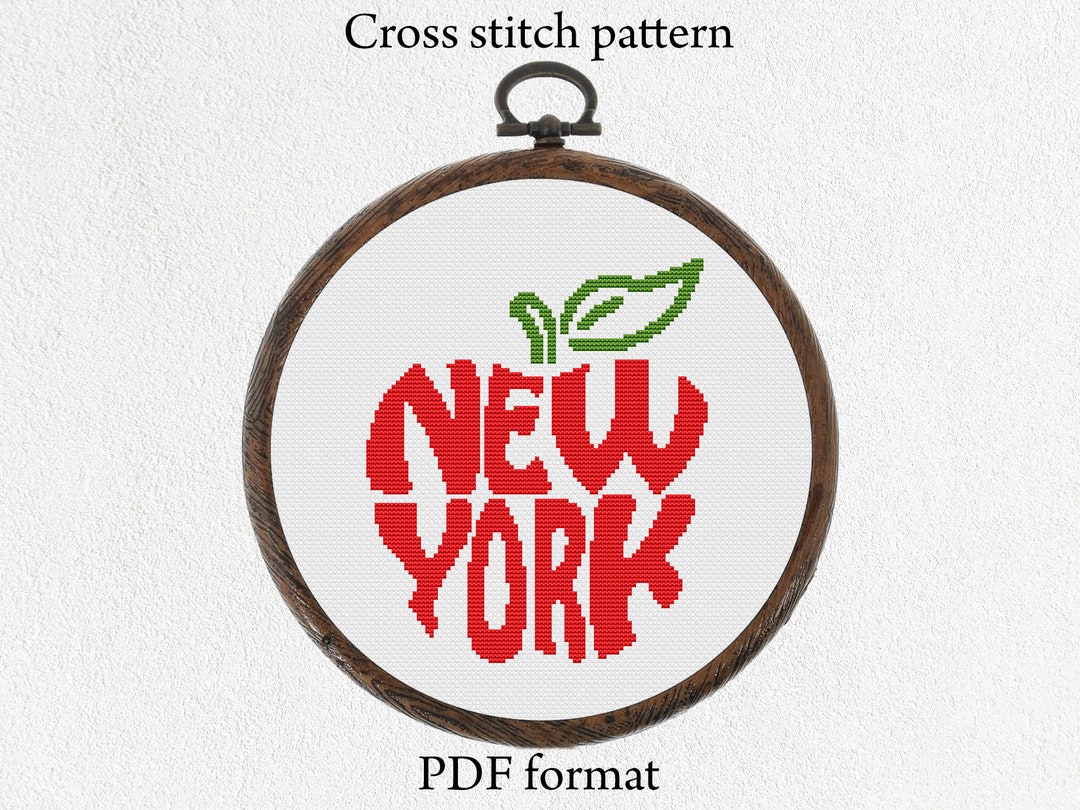 New York Cross Stitch Pattern Modern, New York Apple Cross Stitch ...
