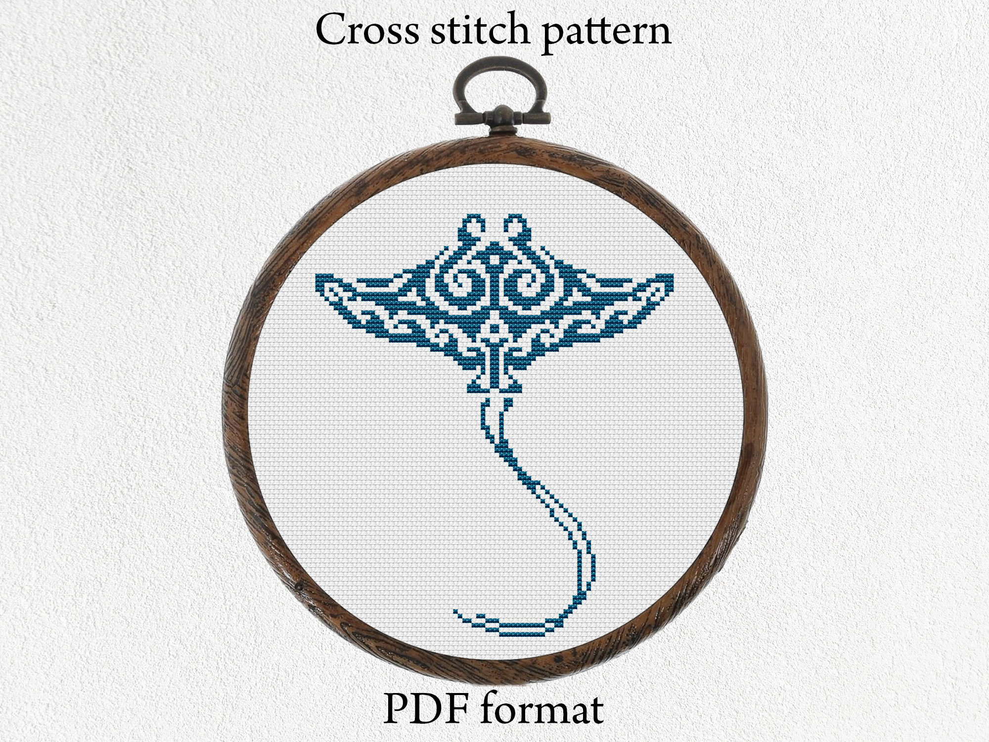 Manta Ray Embroidery Design, Mandala Cross Stitch Pattern PDF, Stingray ...