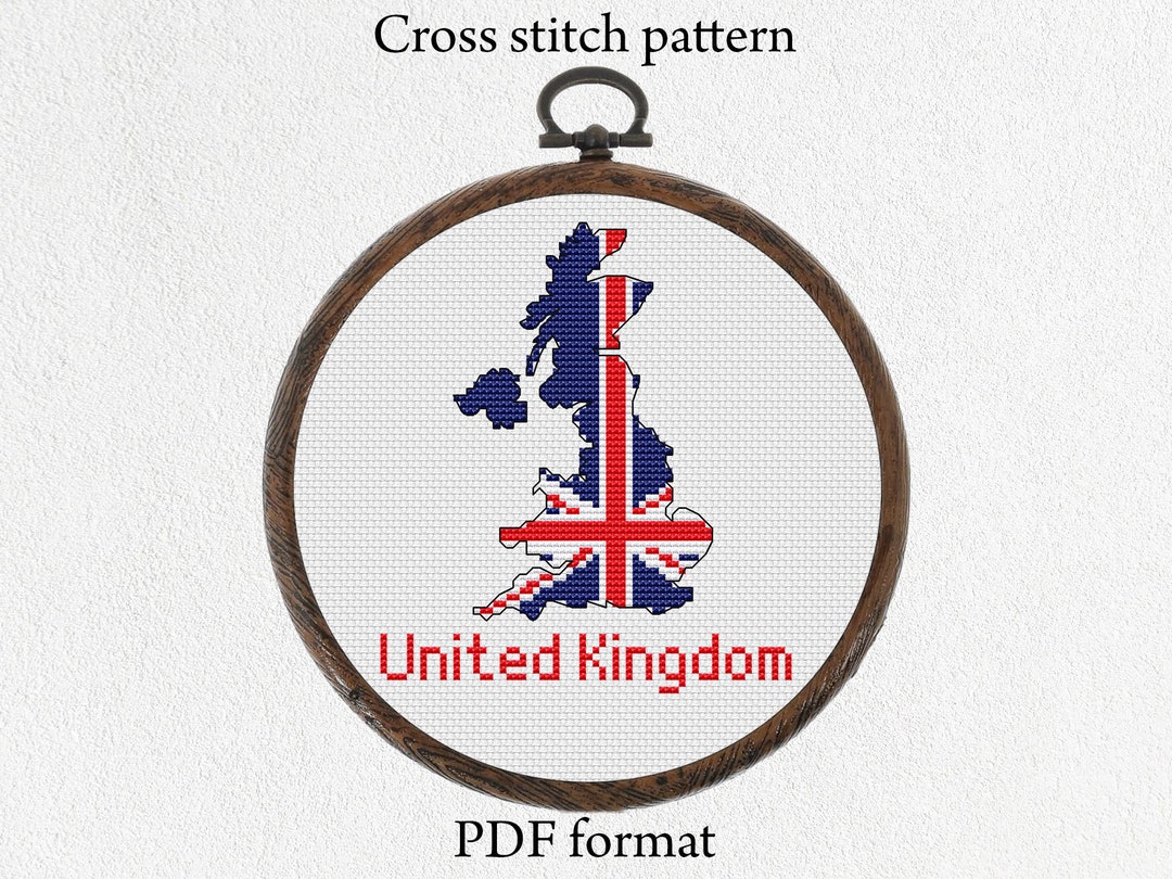 United Kingdom Map Cross Stitch Pattern Modern, Great Britain Flag ...