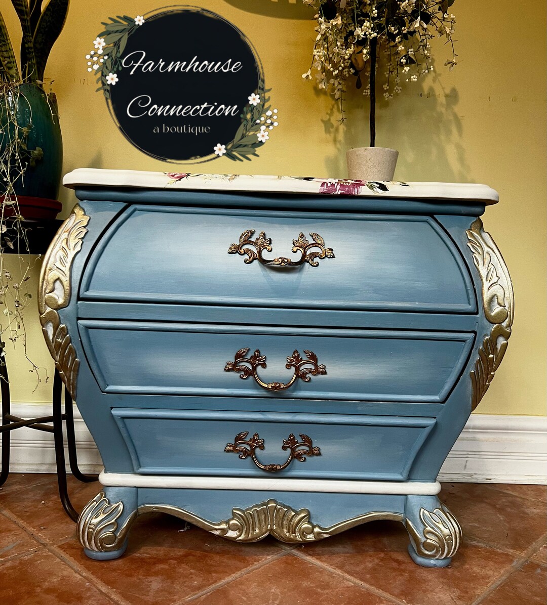 Painted Bombe Side Table Blue and White BELLE - Etsy