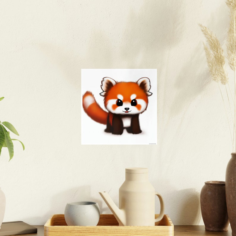 Chibi Red Panda Poster , Wall Decor , Cute Red Panda Painting , Baby ...