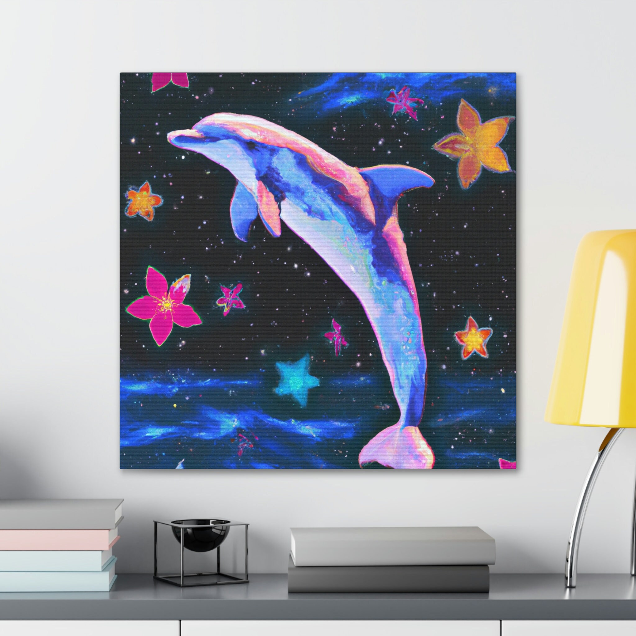Dolphin Canvas Wrap Starry Night Theme Space Dolphin - Etsy