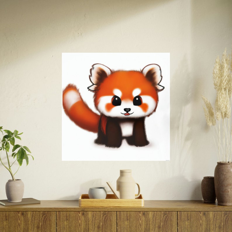 Chibi Red Panda Poster , Wall Decor , Cute Red Panda Painting , Baby ...