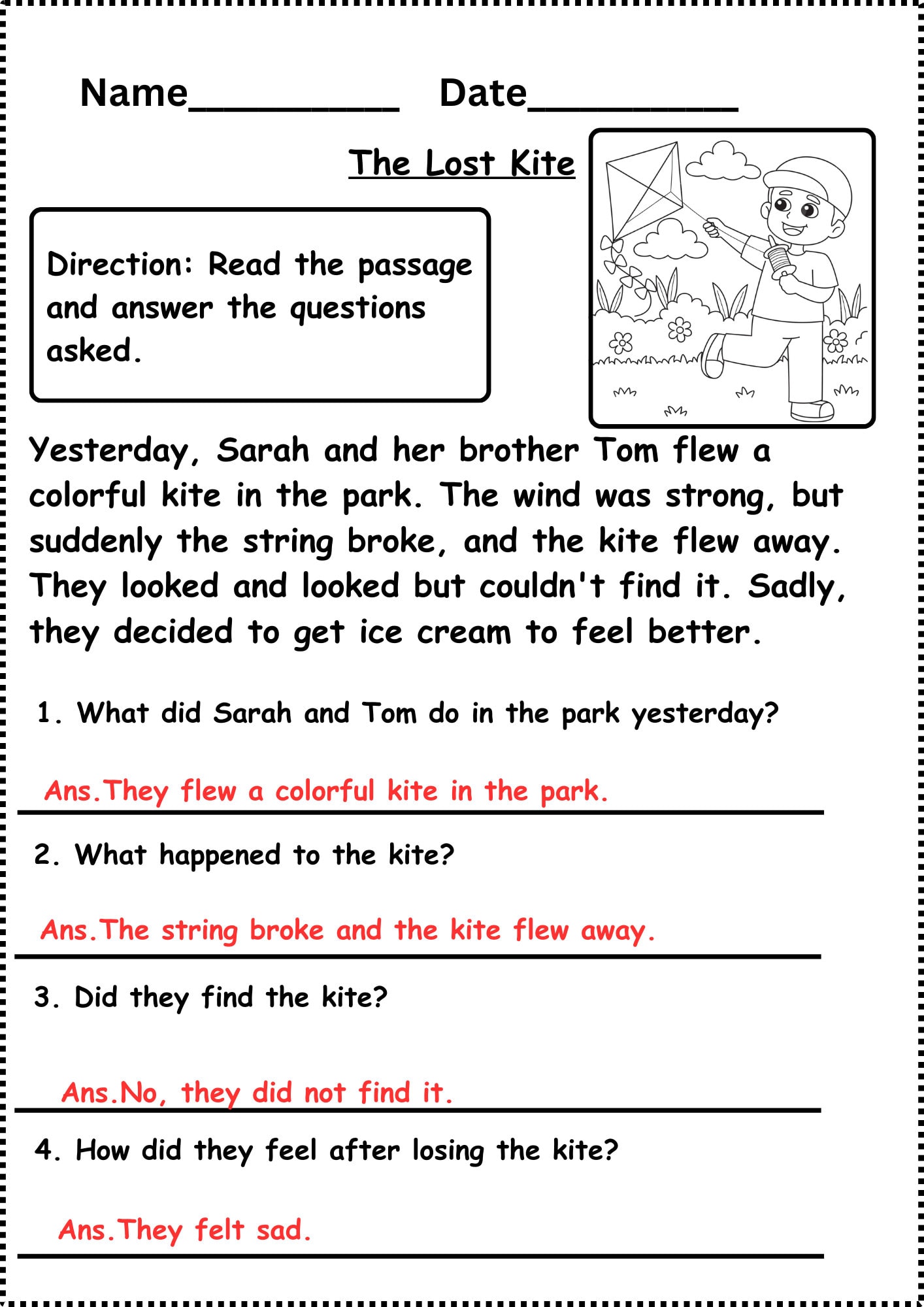 Reading Comprehension Worksheets for Grade 1 Comprehension Passages 10 ...