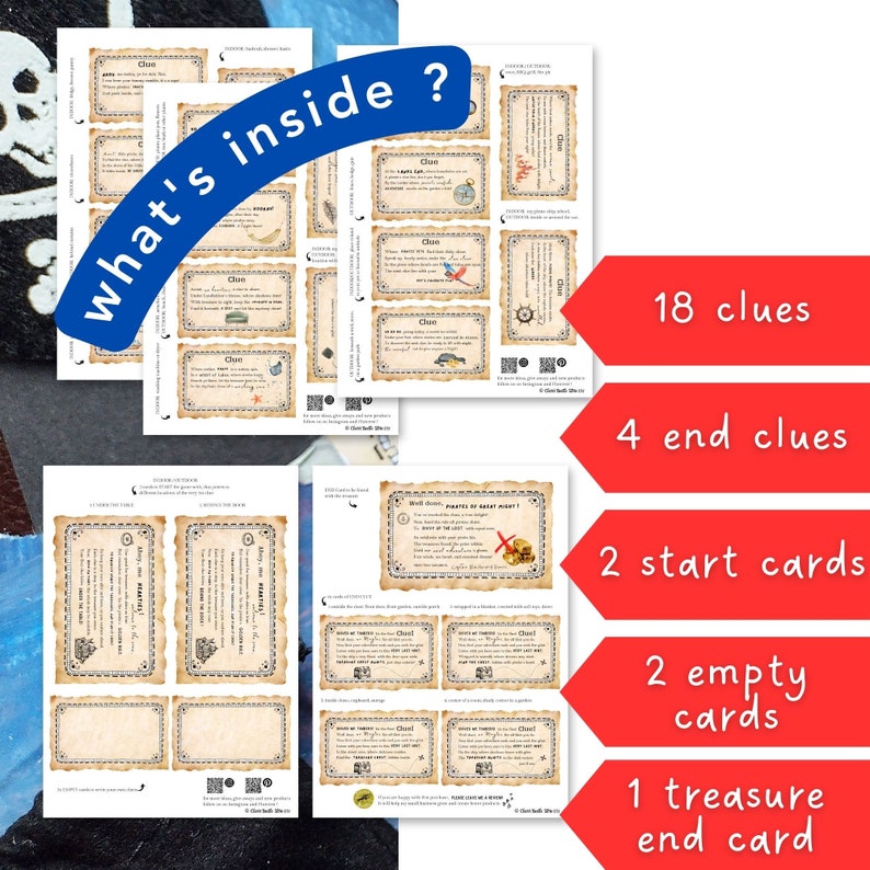 Pirate Treasure Hunt Clues: Kids Indoor Outdoor Game (printable Cards ...