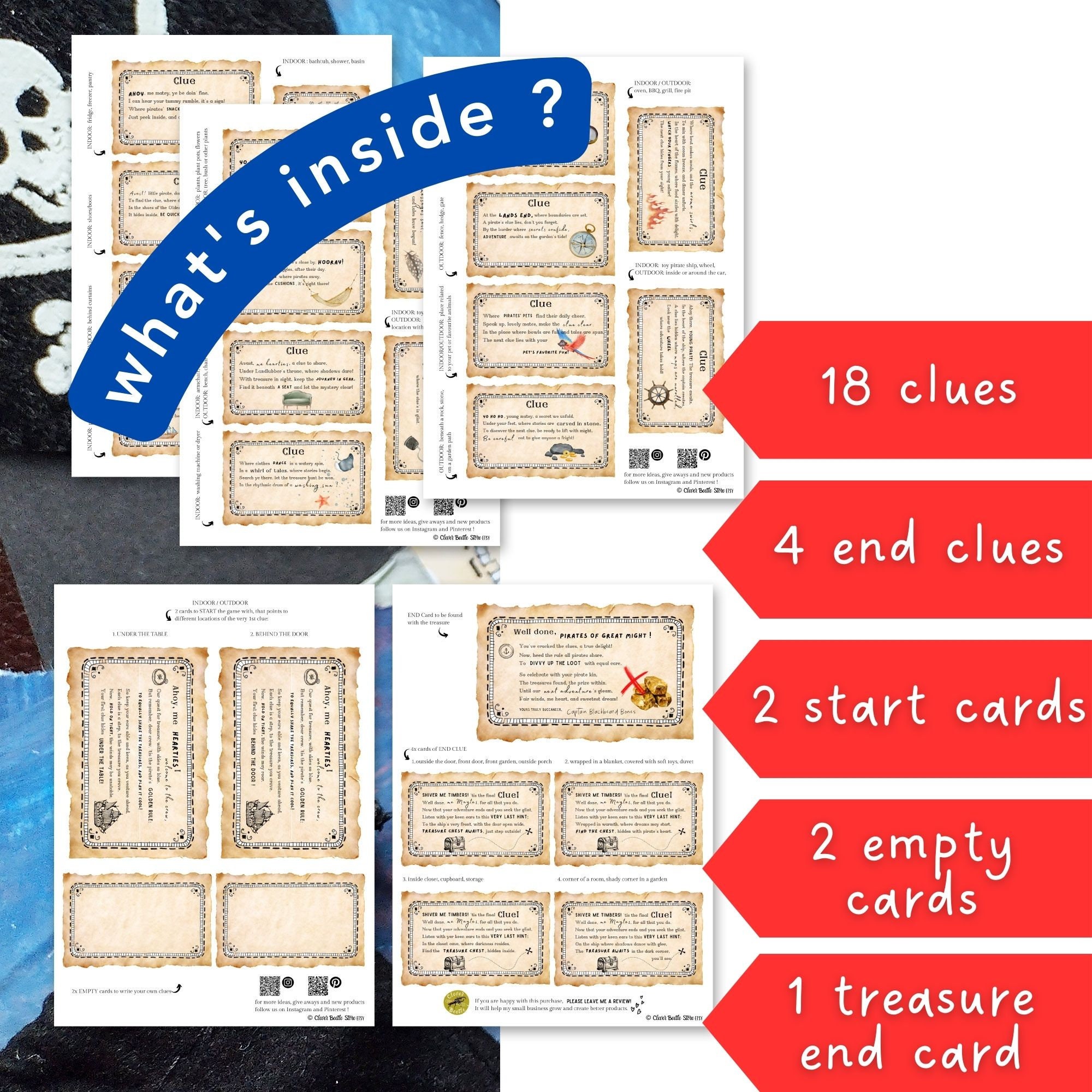 Pirate Treasure Hunt Clues | Kids Indoor Hunt, Printable Clue Cards ...