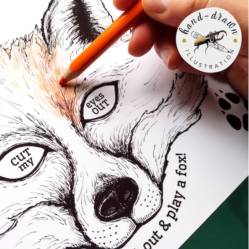 FOX Mask Hand Illustrated | Fox Printable Mask, Mr. Fox Dress Up ...