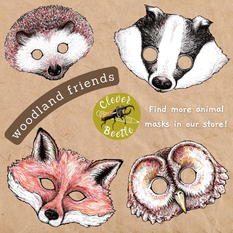 Hand Illustrated Badger Mask: Printable Papercraft Costume (PDF) - Etsy