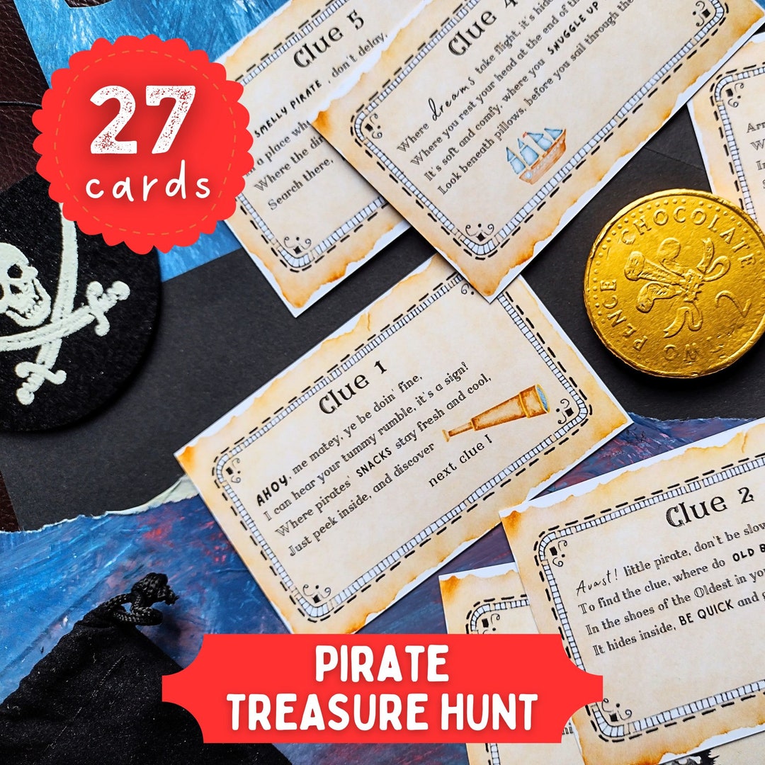Pirate Treasure Hunt Clues | Kids Indoor Hunt, Printable Clue Cards ...