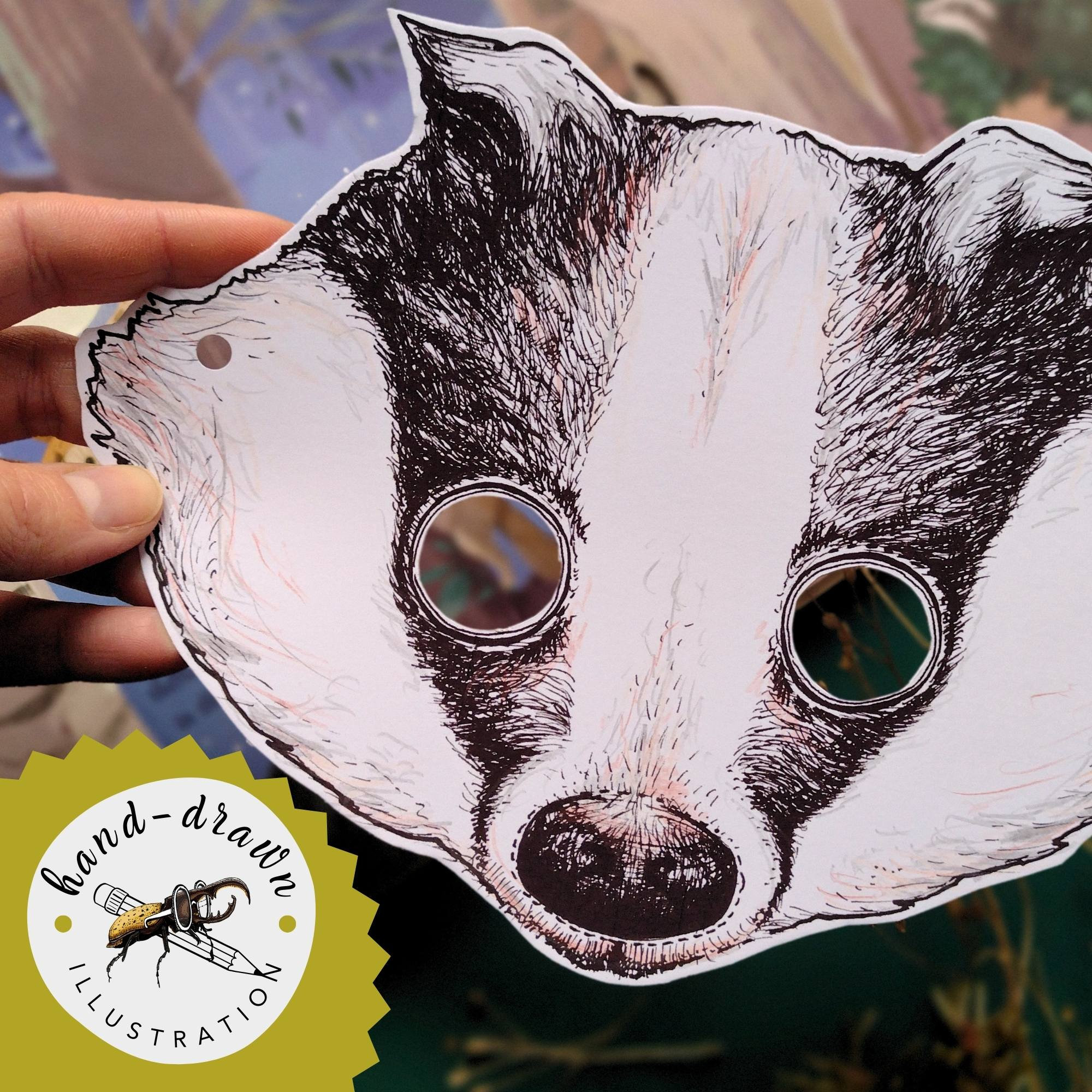Hand Illustrated Badger Mask: Printable Papercraft Costume (PDF) - Etsy