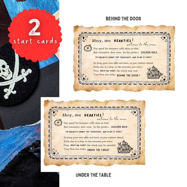 Pirate Treasure Hunt Clues | Kids Indoor Hunt, Printable Clue Cards ...