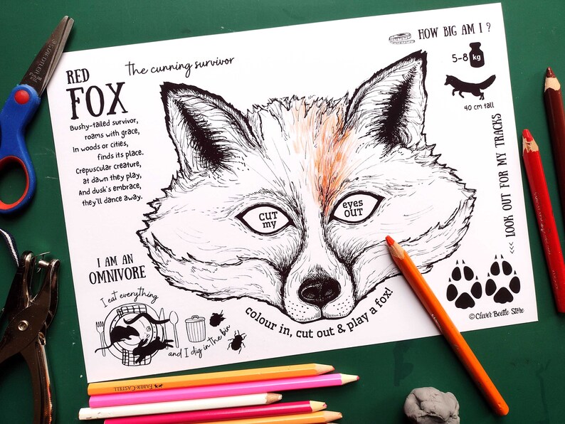Fox: Learn Craft Play Printable Colour in Mask, Woodland Animal ...