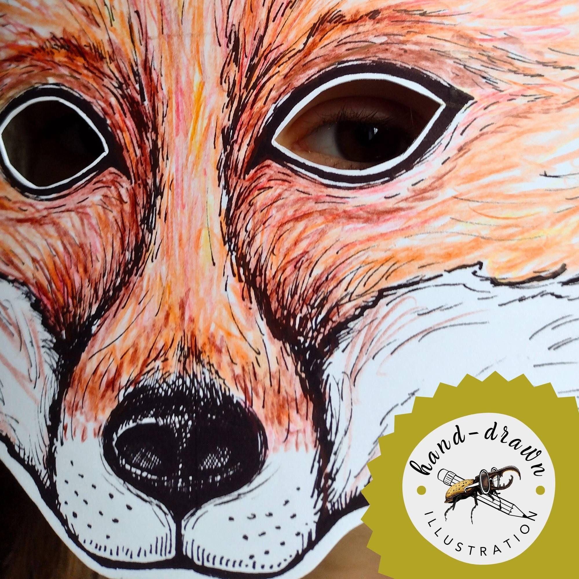 FOX Mask Hand Illustrated | Fox Printable Mask, Mr. Fox Dress Up ...