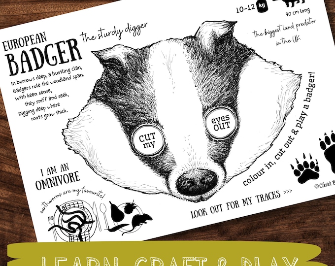 Badger Mask Badger Costume Animal Mask Printable Party Favor Woodland ...