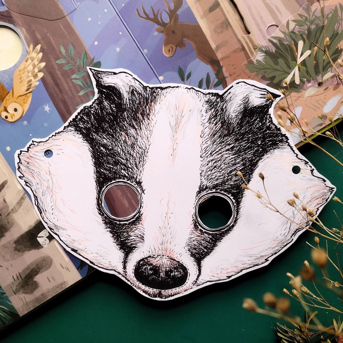 Hand Illustrated Badger Mask: Printable Papercraft Costume (PDF) - Etsy