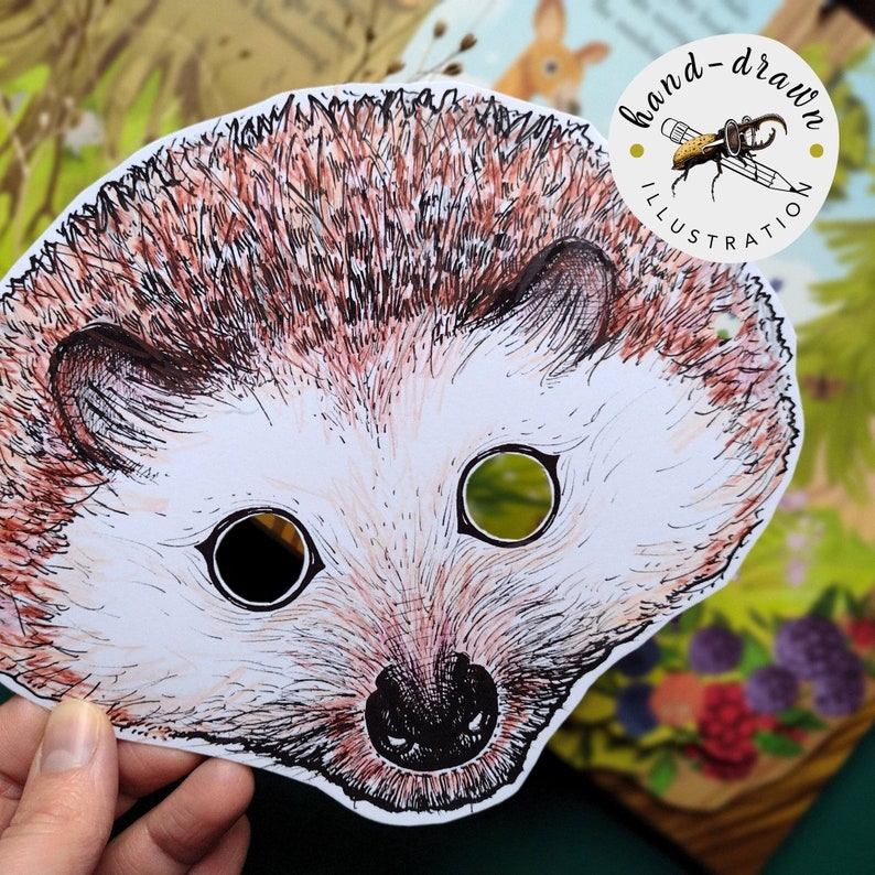 HEDGEHOG Mask Hand Illustrated | Printable Hedgehog Paper Mask ...