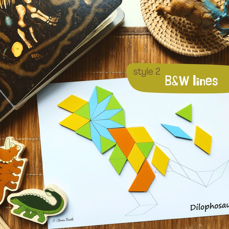 Roaring Fun: Dinosaur Pattern Blocks Mat | Tangram Puzzles, Dinosaur ...
