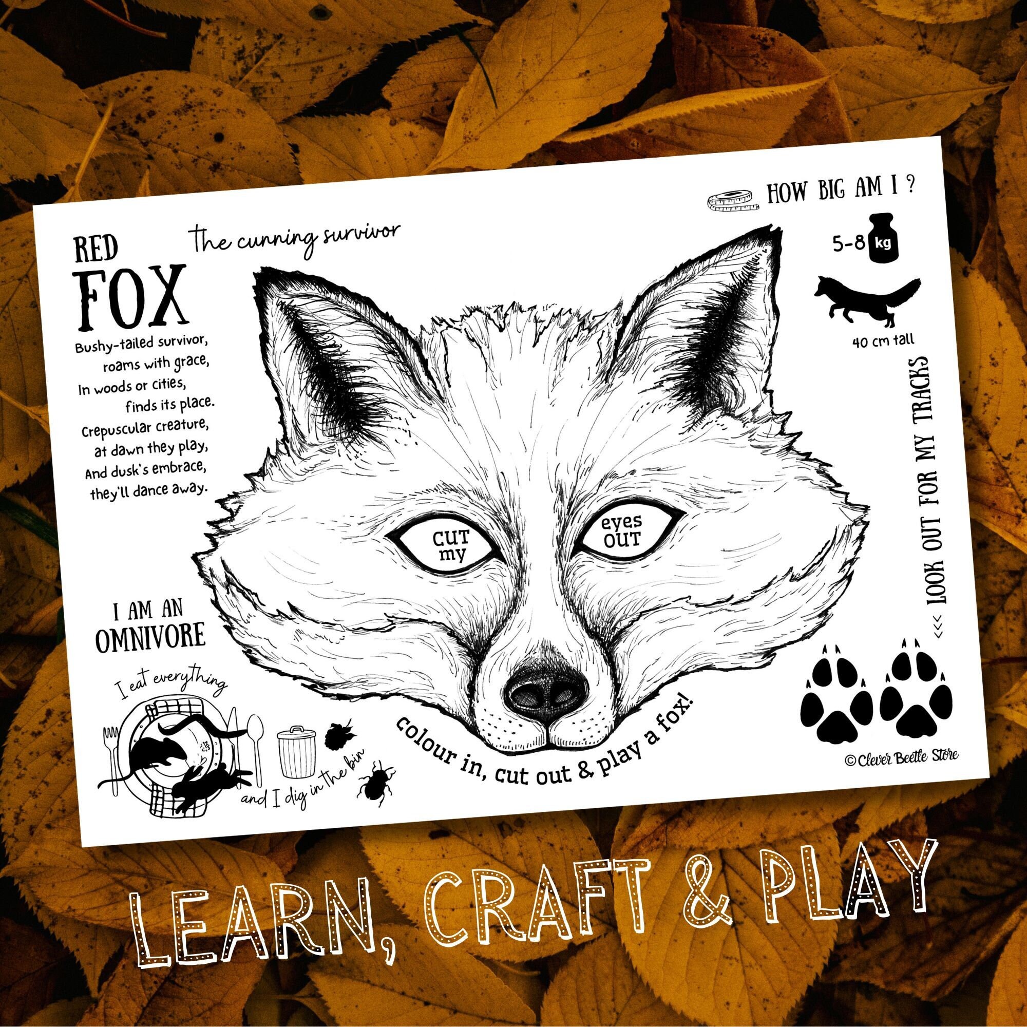 Fox: Learn Craft Play Printable Colour in Mask, Woodland Animal ...
