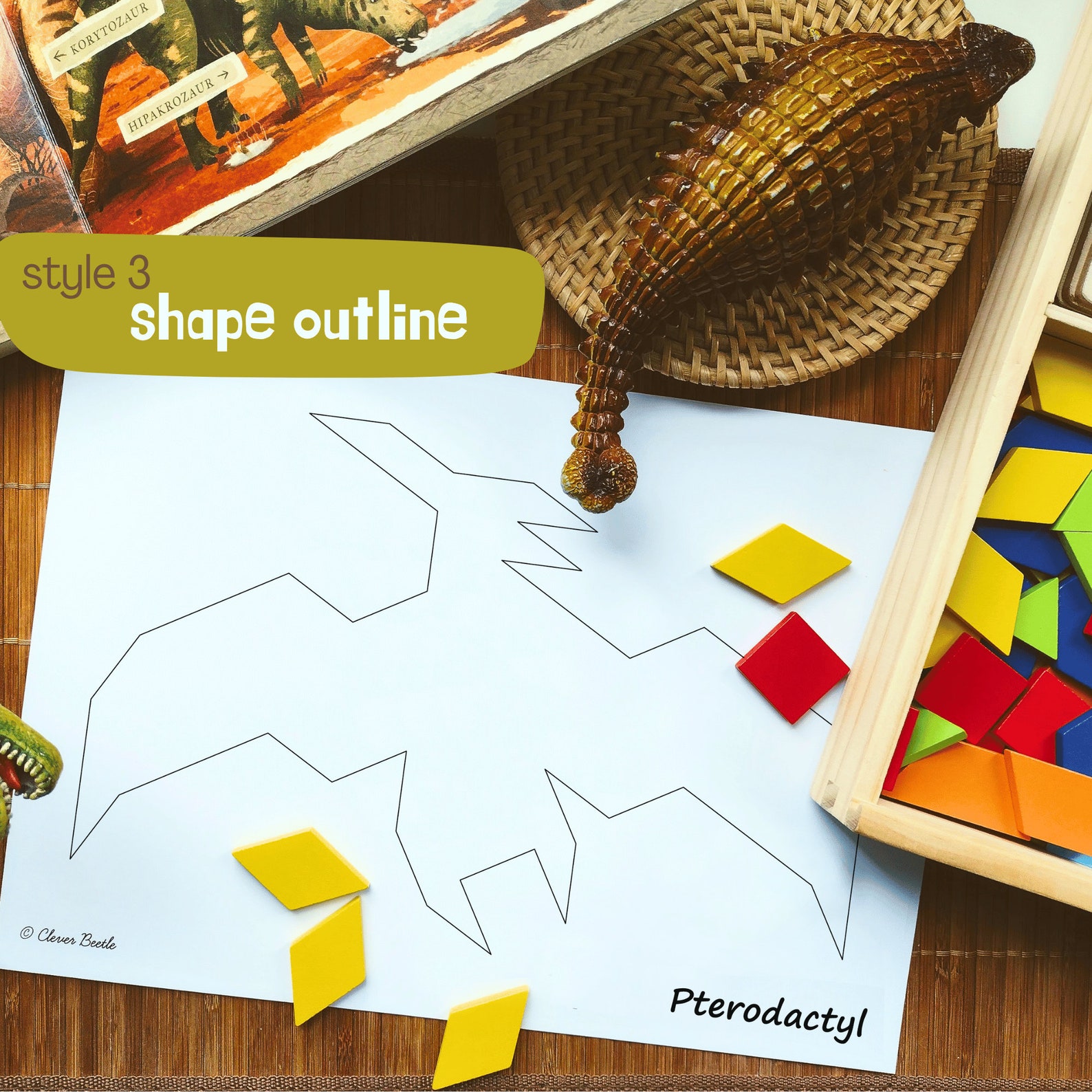 Dinosaur Pattern Block Mats: Montessori Shape Puzzles (digital Download ...