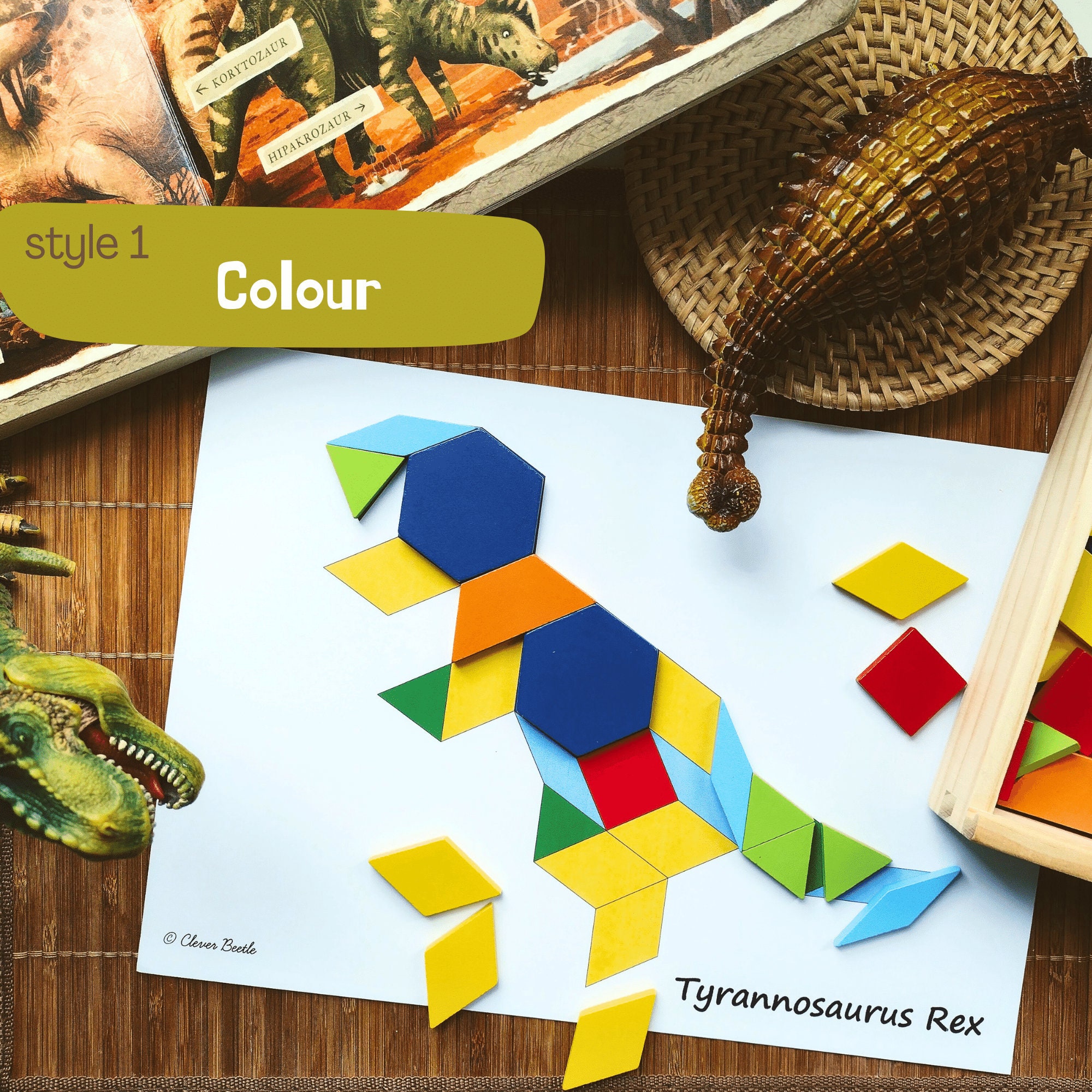 Roaring Fun: Dinosaur Pattern Blocks Mat | Tangram Puzzles, Dinosaur ...